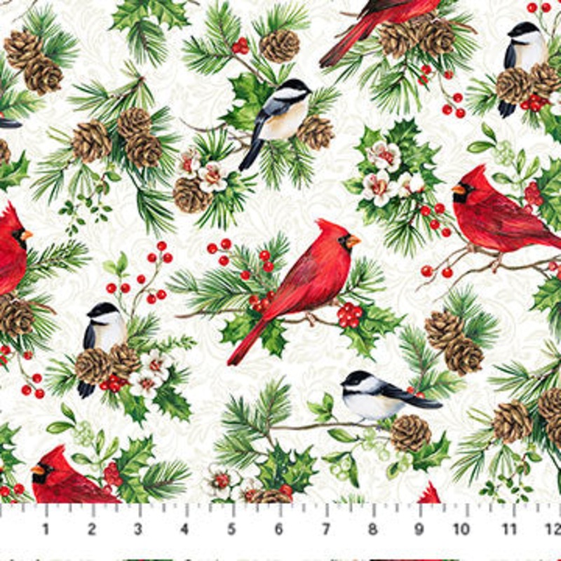 Yuletide Traditions Birds White Multi Deborah Edwards Northcott Cotton ...