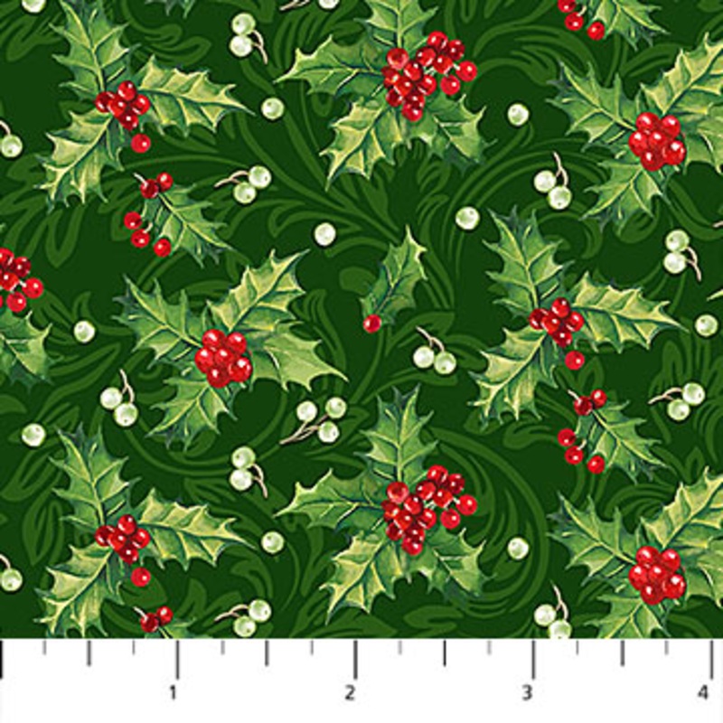 Yuletide Traditions Holly Green Multi Deborah Edwards Northcott Cotton ...