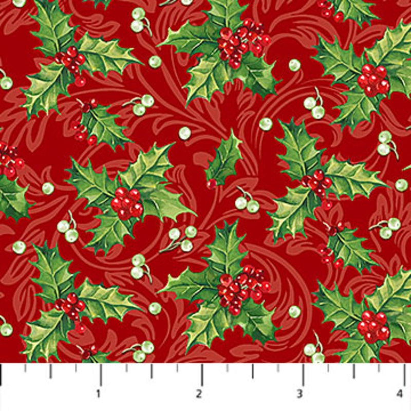 Yuletide Traditions Holly Red Multi Deborah Edwards Northcott Cotton ...