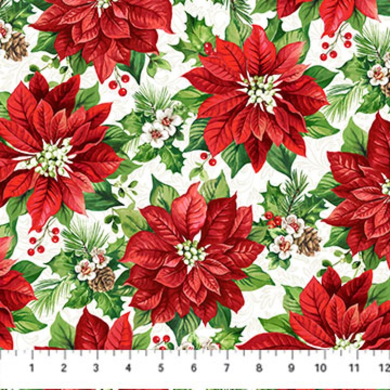 Yuletide Traditions Poinsettia Packed White Multi Deborah Edwards ...