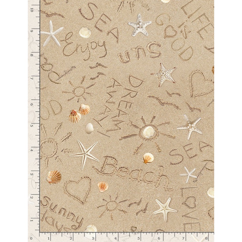 Beach Dreams Writing Text Words Sand Timeless Treasures Cotton Fabric 1 ...