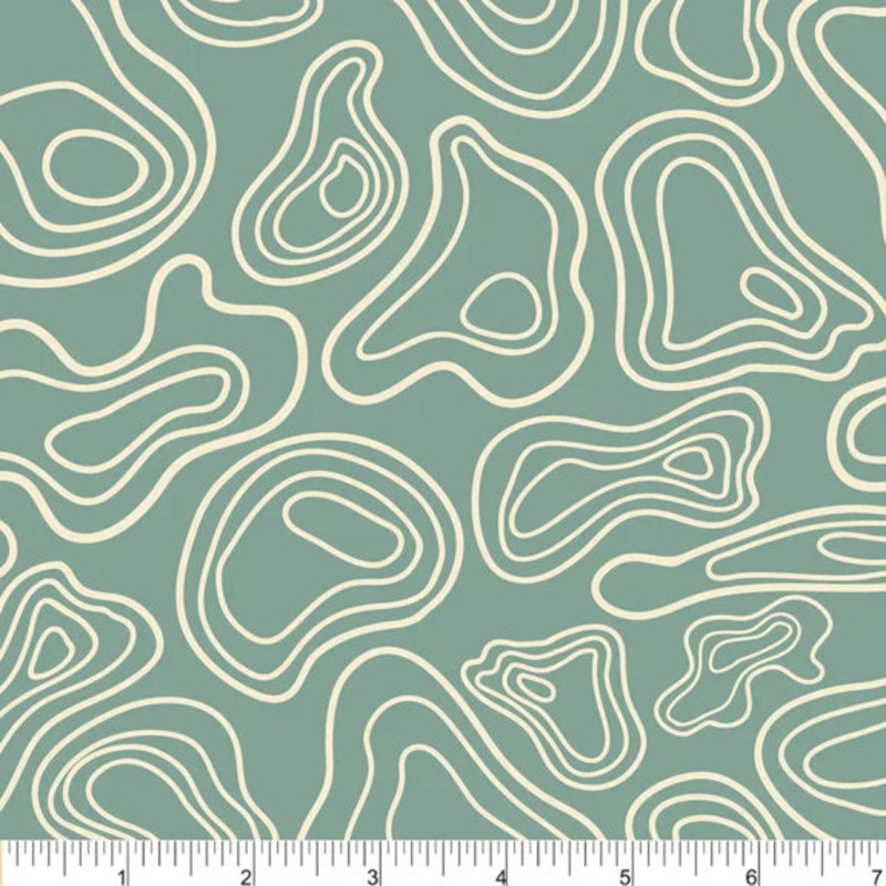 Canoe Routes Fathom Depths Teal Green Twig Spark Phoebe Cotton Fabric 1 ...