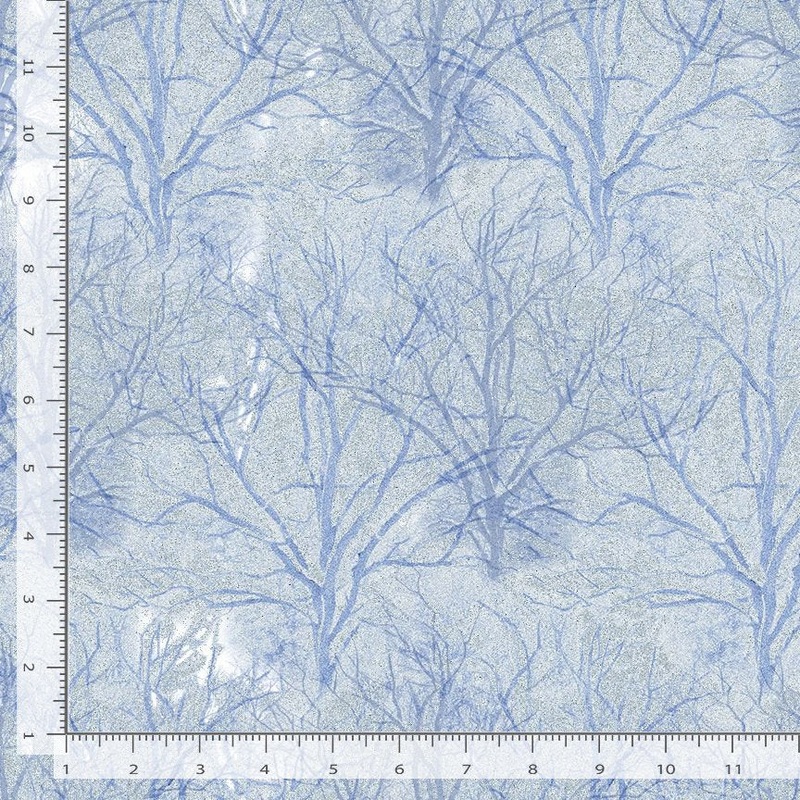 Ice Bare Trees Glitter Metallic Arctic Blue Timeless Treasures Cotton ...