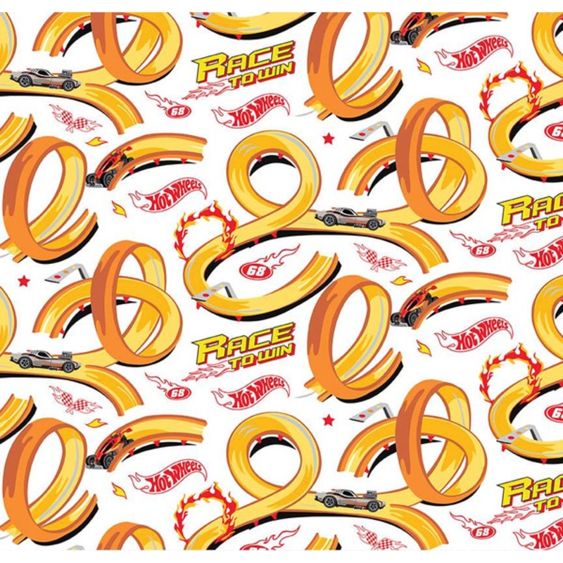 Hot Wheels Made to Race Track White Fabric - Colorful Quilting Fabric ...