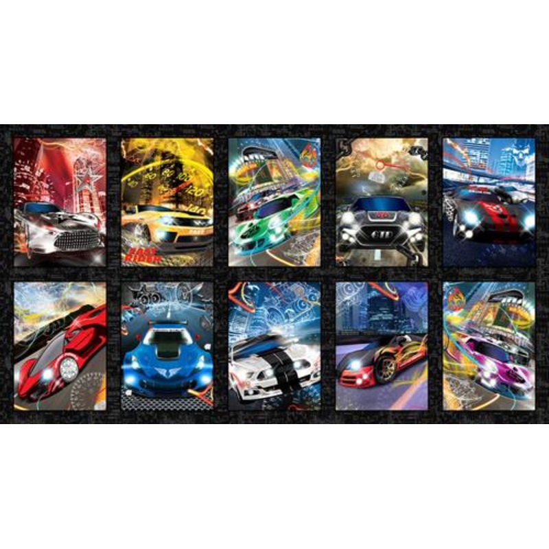 Fast and Wild Race Cars Block 24" x 44" Panel - Colorful Quilting ...